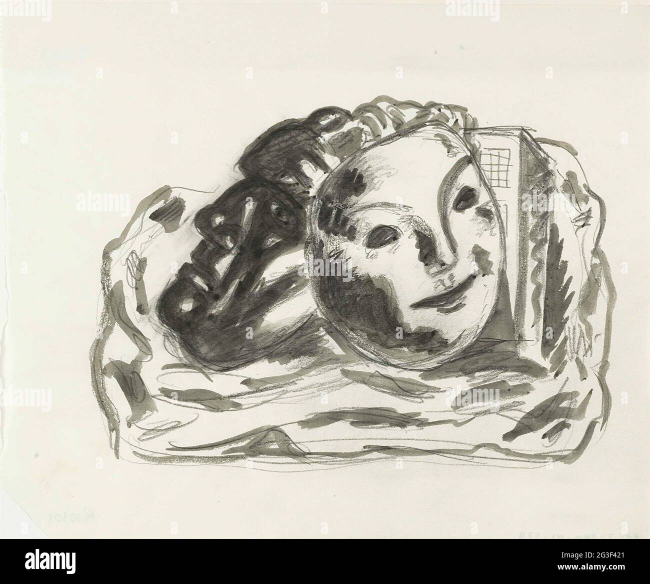 Two masks for building and rocks (sketch); Without title. Two masks for ...