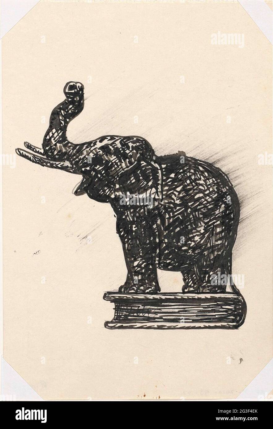 Elephant on book (sketch); Without title. Elephant with raised slurf ...