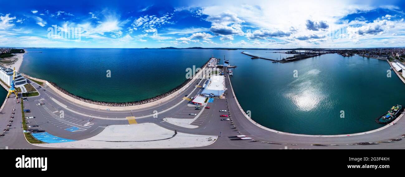 Beautiful 360 degree panoramic view of the Burgas Bay and the seaport ...