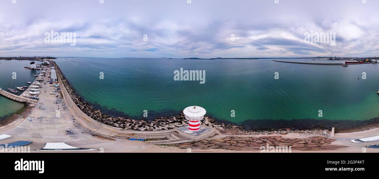 Beautiful 360 degree panoramic view of the Burgas Bay. Lighthouse ...