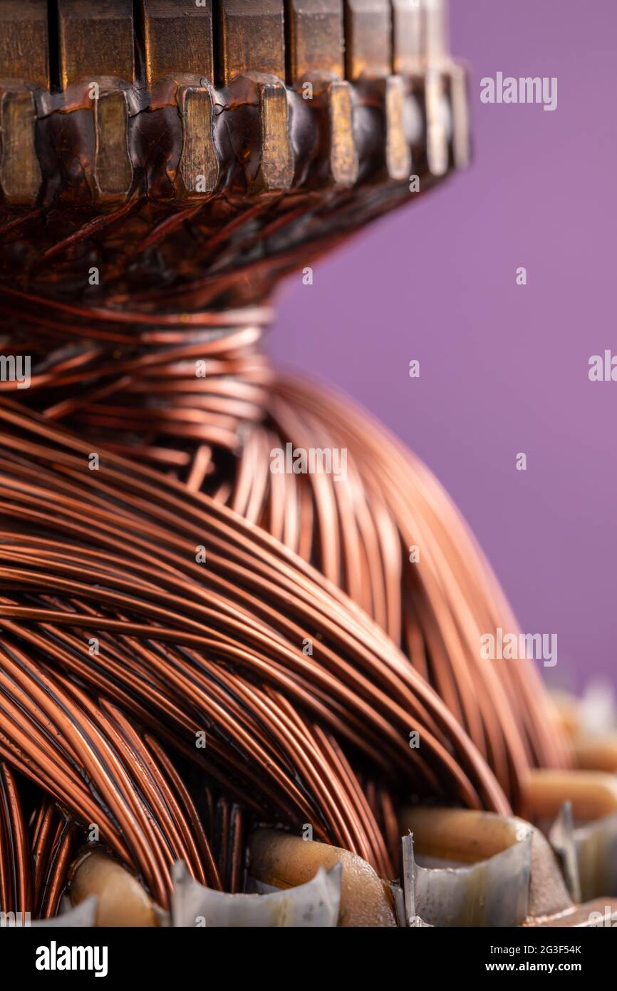 Rotor of an electric motor close up. Copper motor windings Stock Photo ...