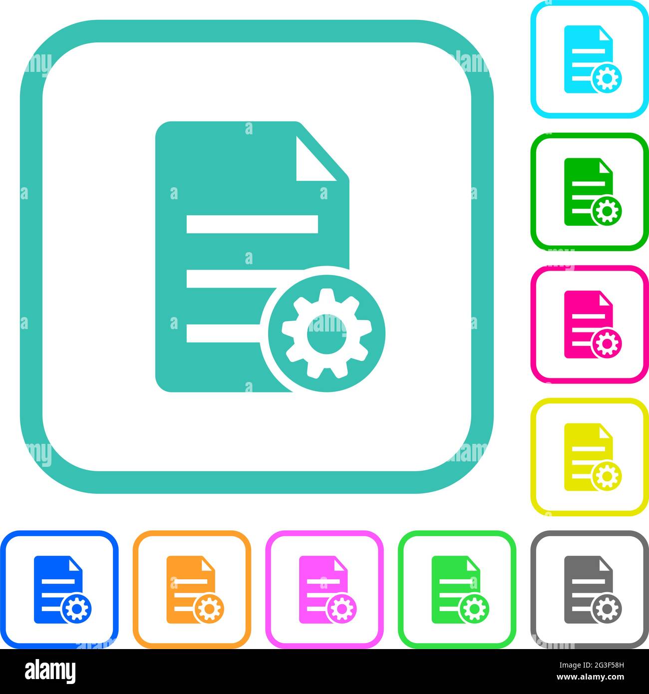 Document settings vivid colored flat icons in curved borders on white ...