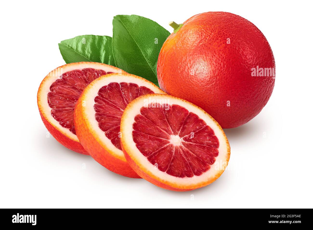 Blood red oranges with slices isolated on white background with ...