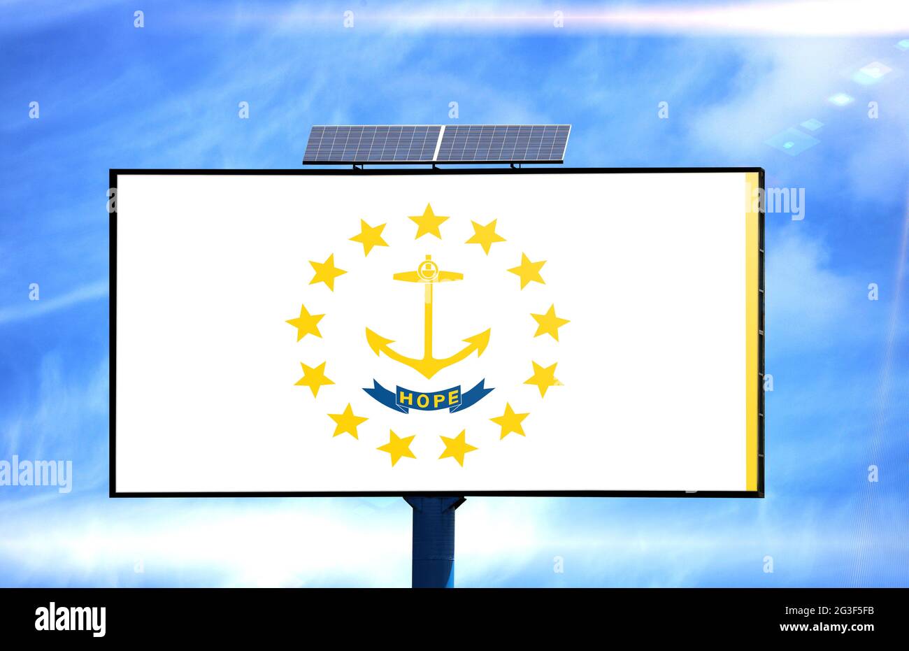 Billboard with State of Rhode Island and Providence Plantations flag ...