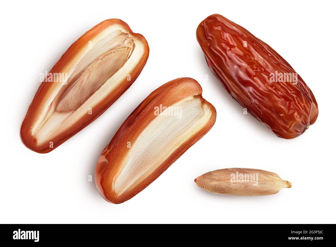 Dates isolated on white background with clipping path. Top view. Flat ...