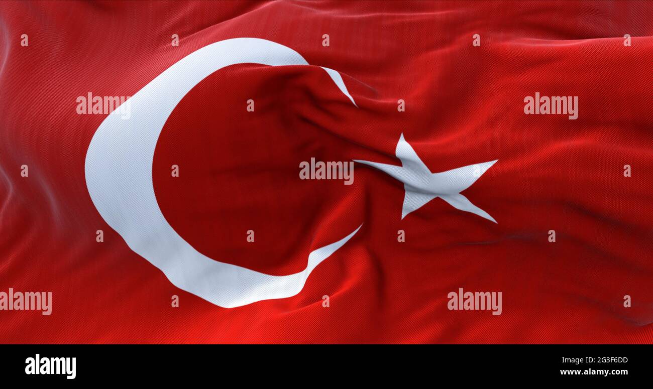 Detail of the national flag of Turkey flying in the wind. Democracy and ...