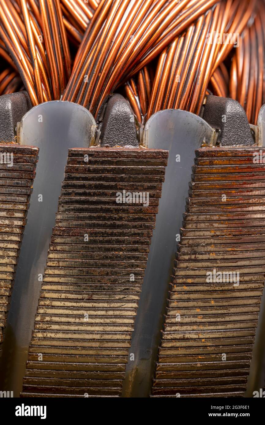 Rotor of an electric motor close up. Copper motor windings Stock Photo ...