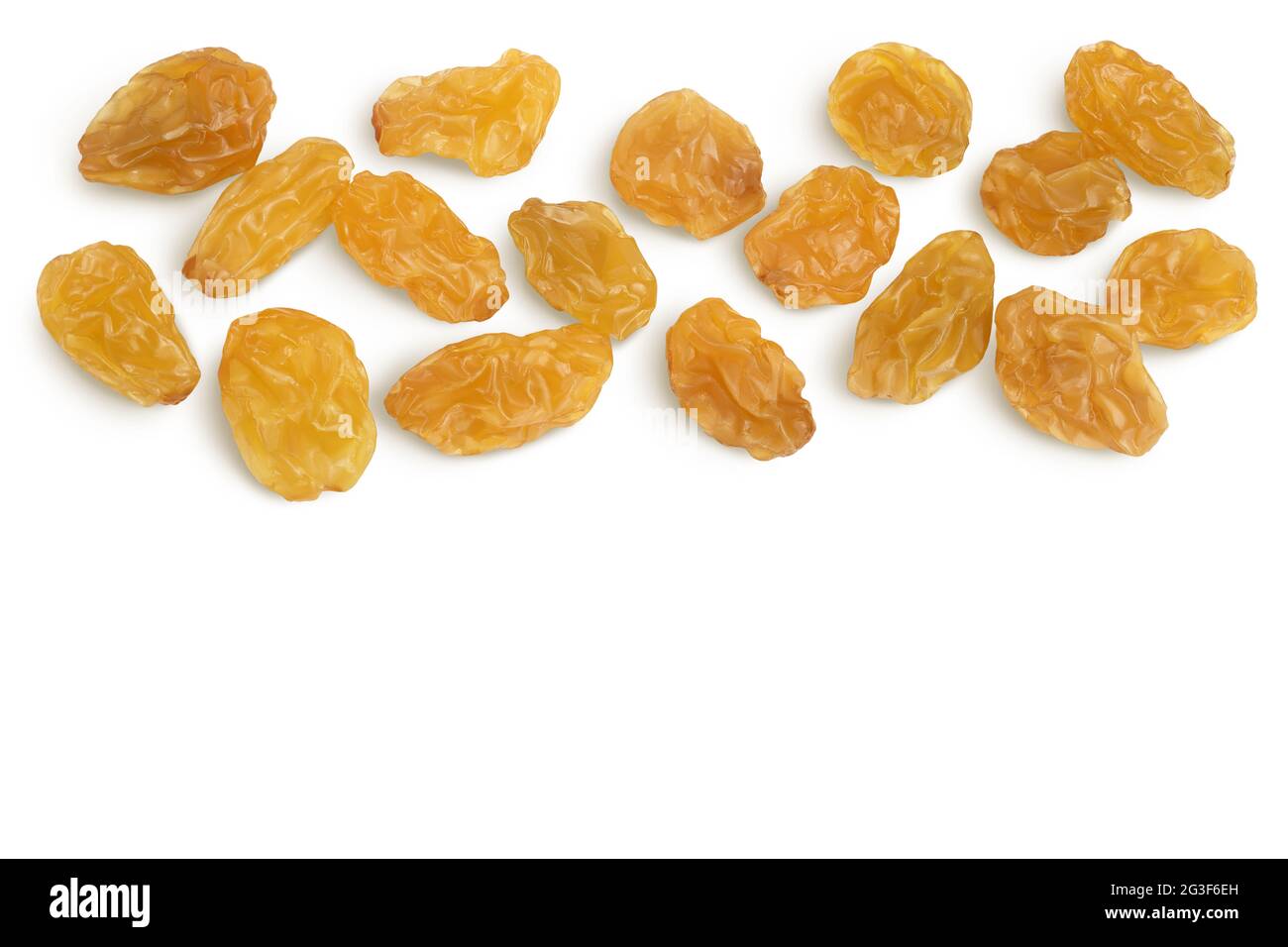 Yellow raisin isolated on white background with clipping path. Top view ...