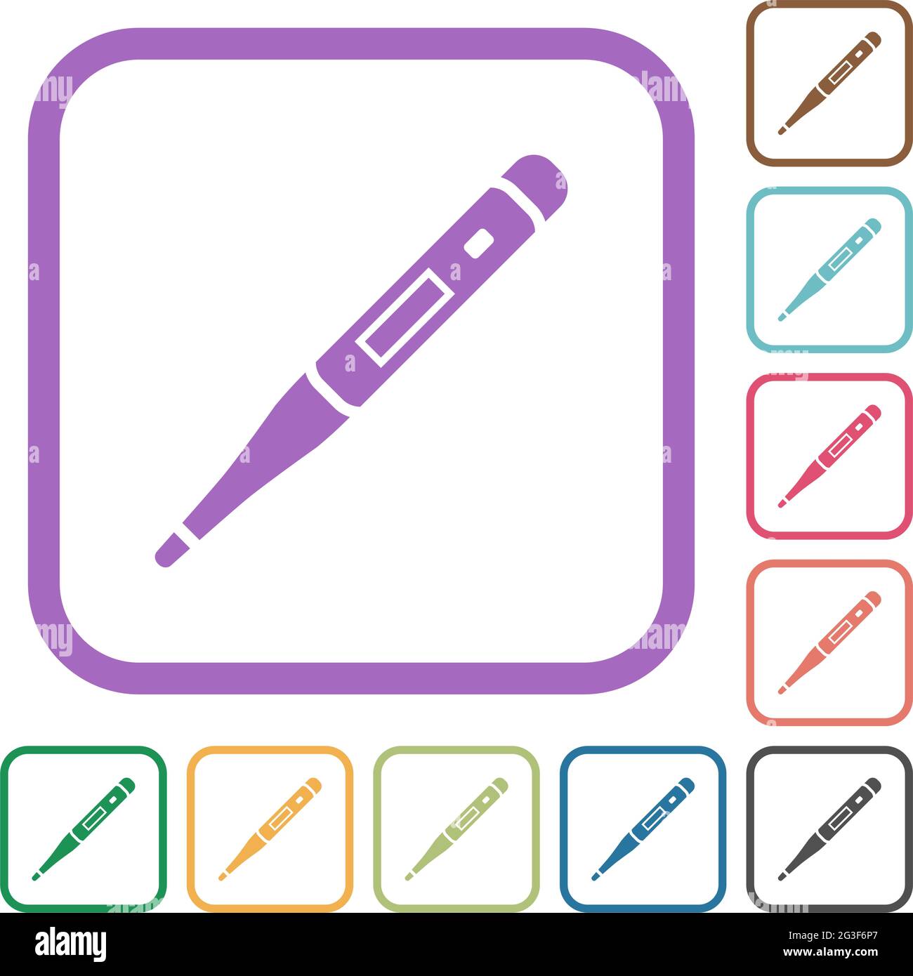 Digital thermometer simple icons in color rounded square frames on ...