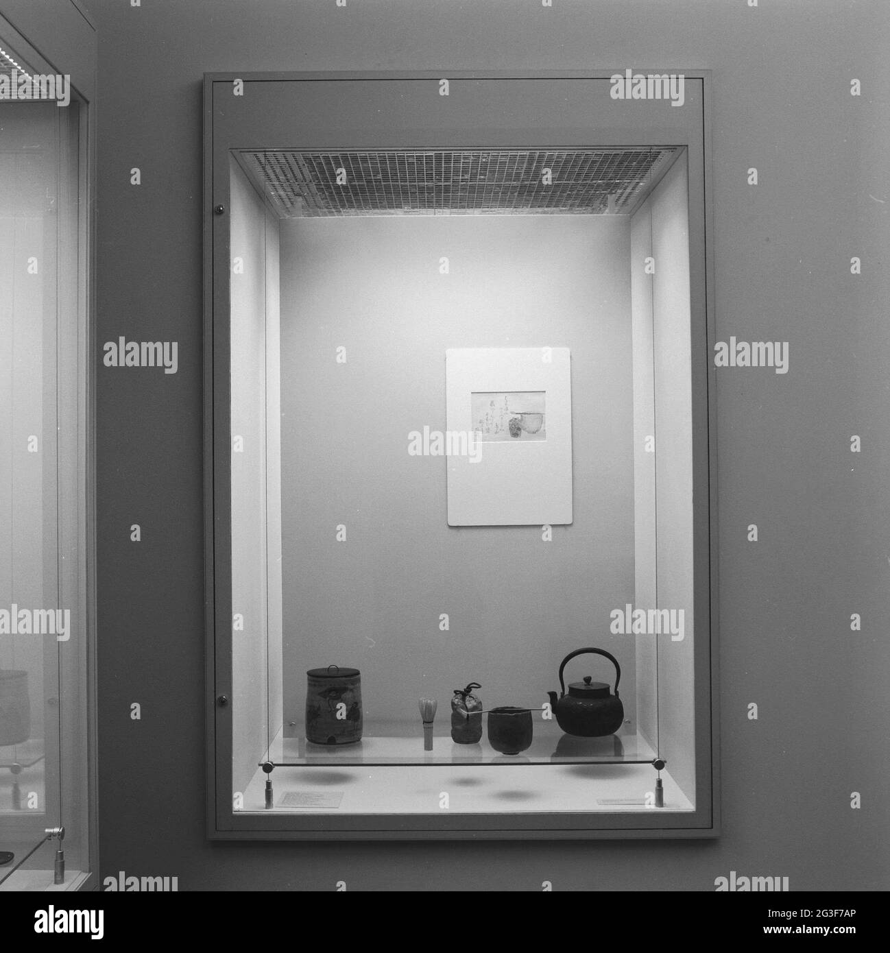 Wall vitrain with various objects; Surimono setups in new showcases ...