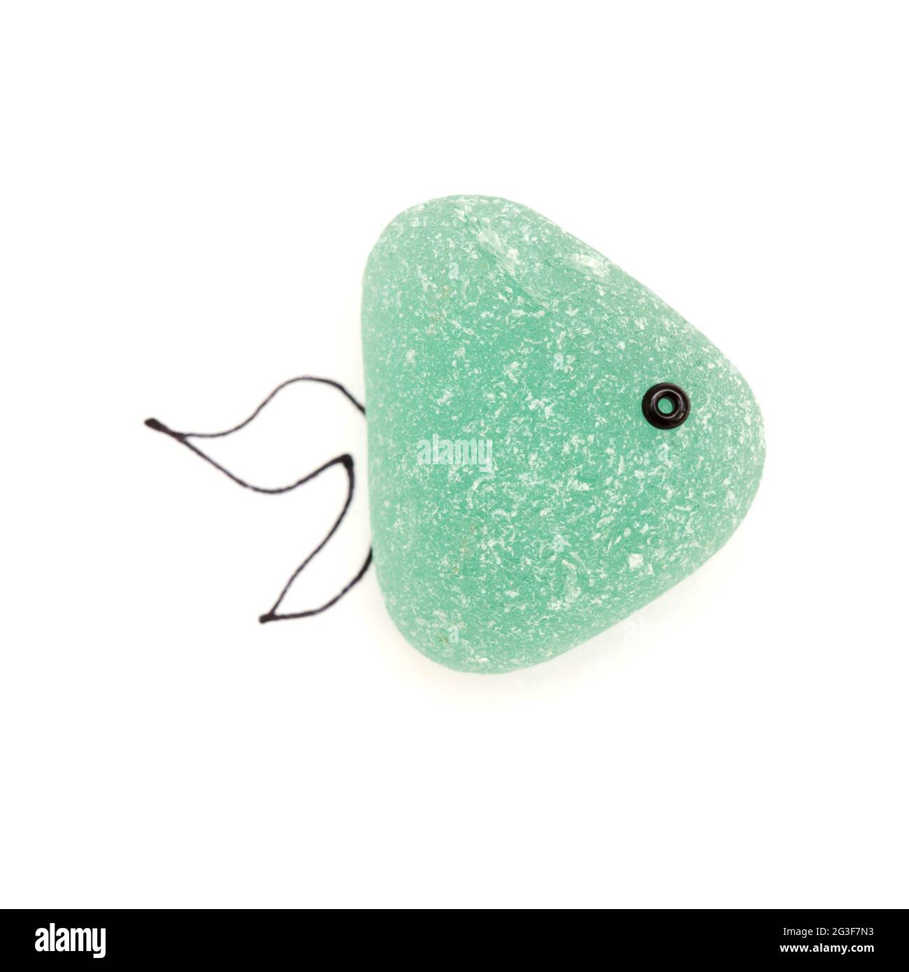 funny little fish made of a piece of seaglass, with sketchily drawn ...