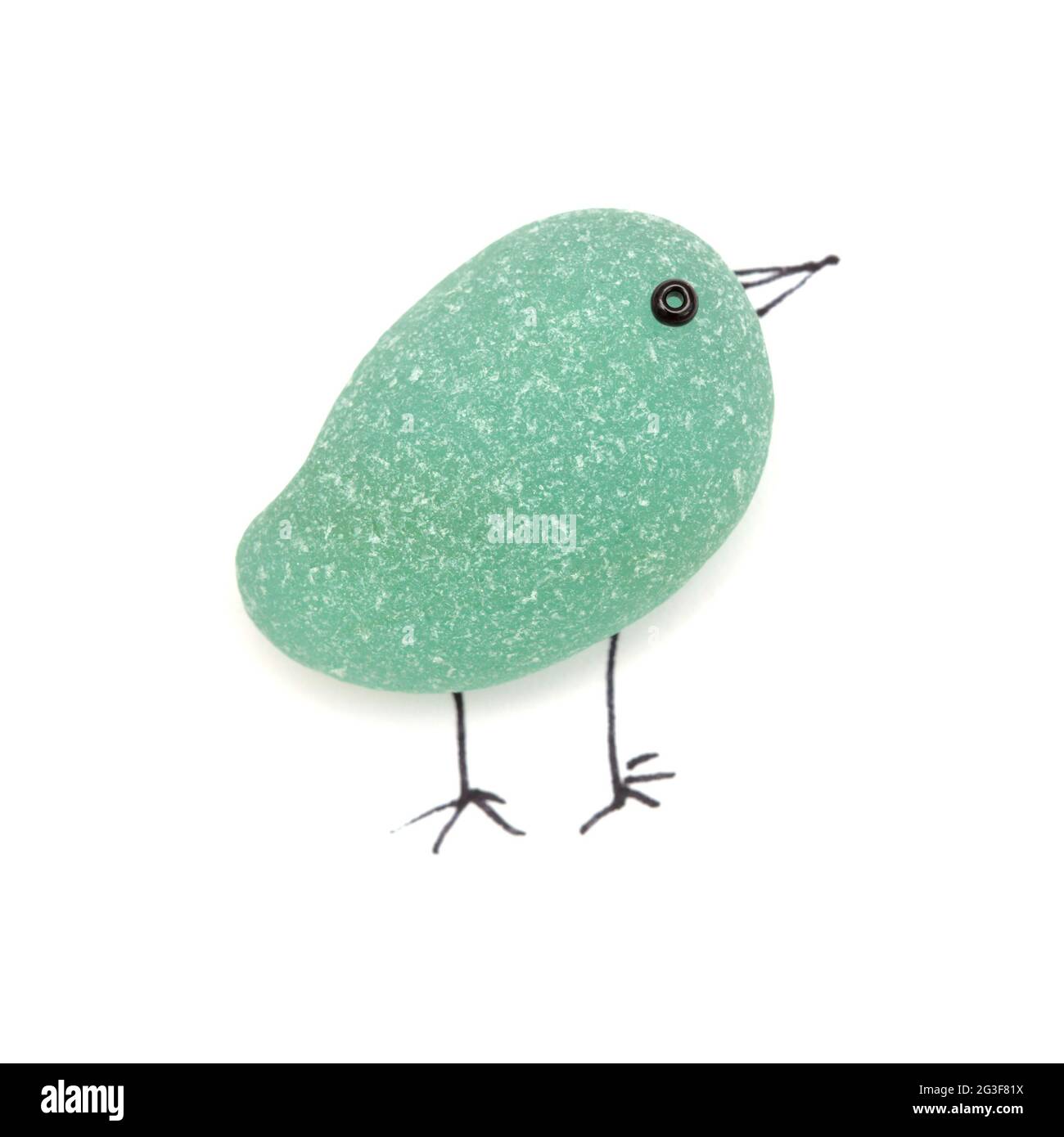 funny little birds made of a piece of seaglass, with sketchily drawn ...