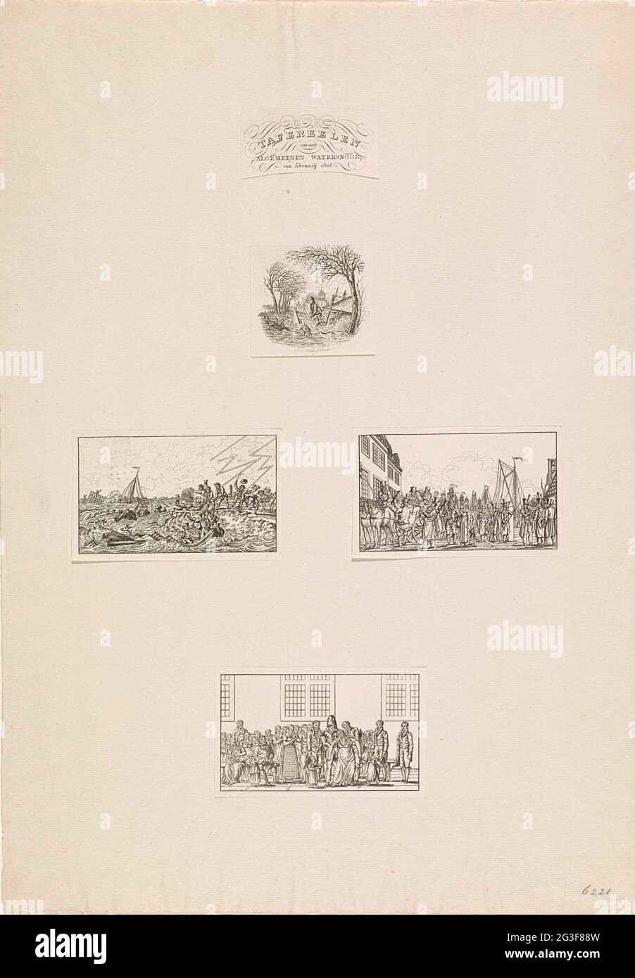 Sheet with four tablets of the flood of 1825; Tangeelen from the ...