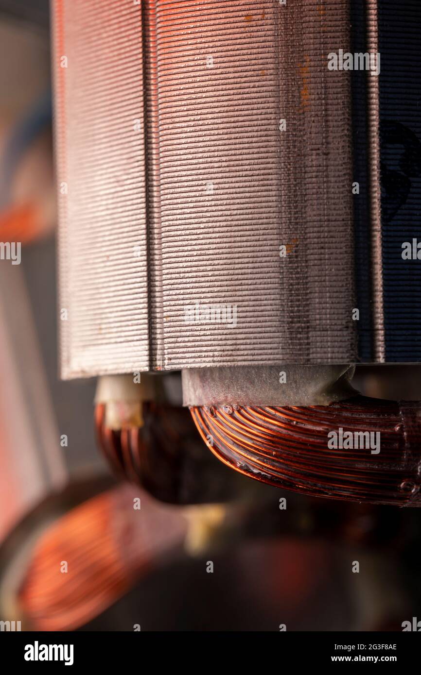 Stator of an electric motor close up. Copper motor windings Stock Photo ...