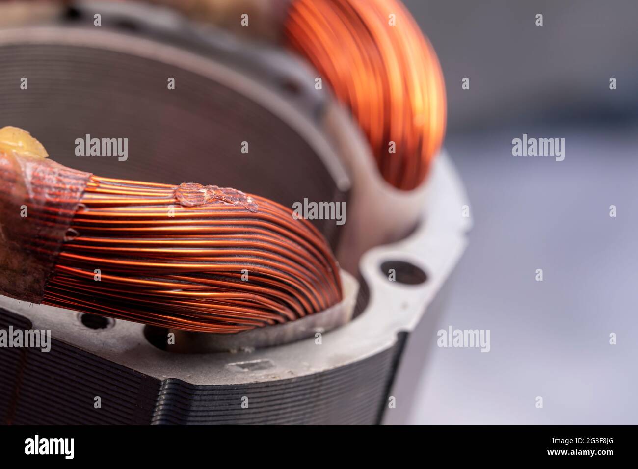 Stator of an electric motor close up. Copper motor windings Stock Photo ...