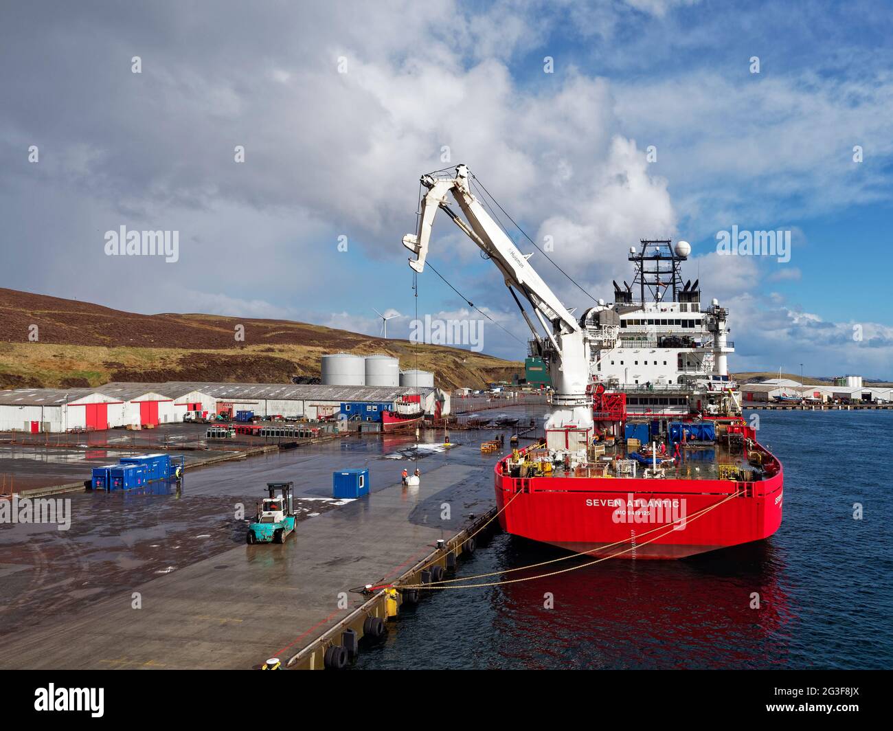 The Seven Atlantic Offshore Supply Vessel unloading shipments with its ...