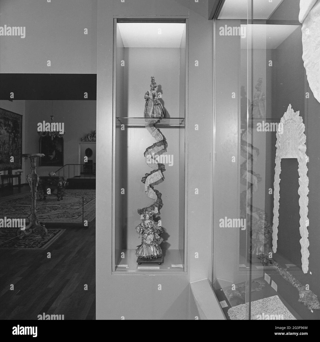 Room with front objects in showcases; Interior with furniture ...