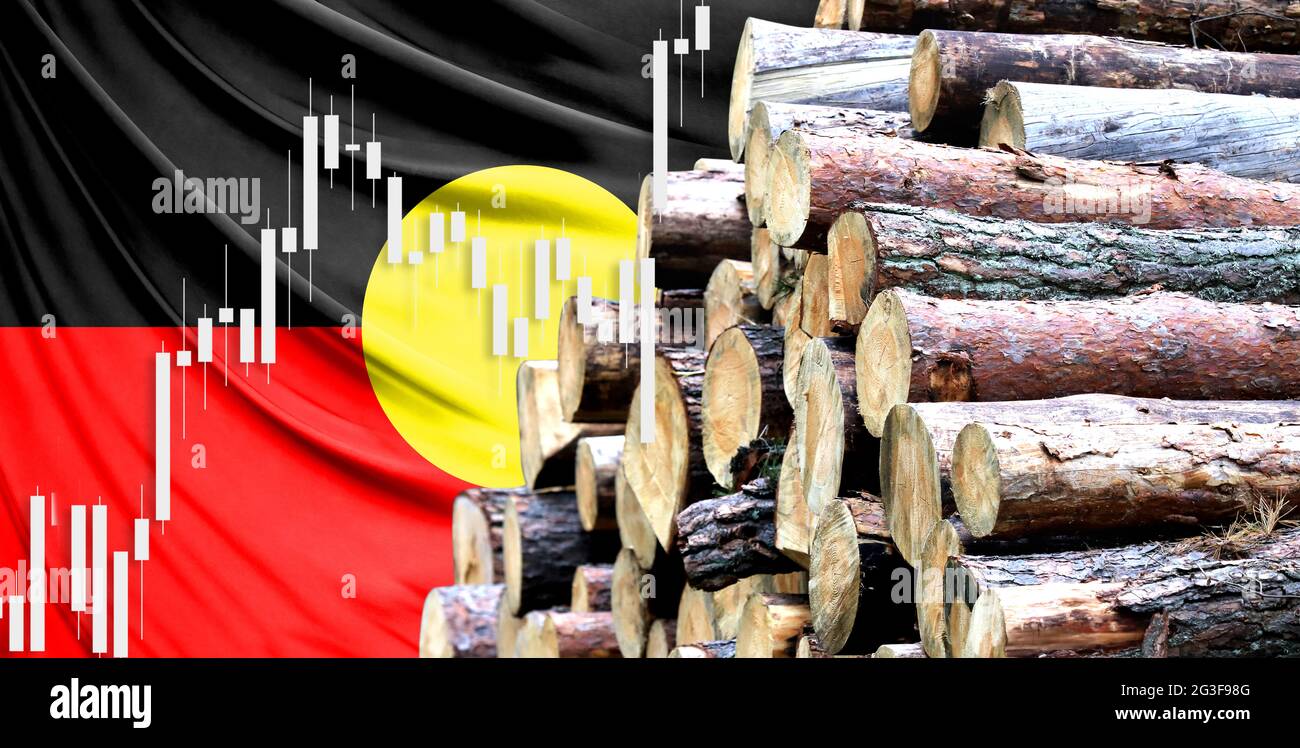 Timber on the background of the flag of Australian Aboriginal, the ...