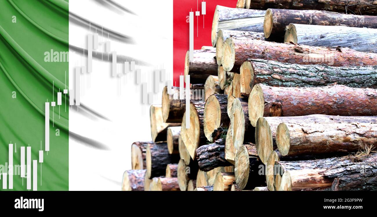 Timber on the background of the flag of Italy, the concept of rising ...