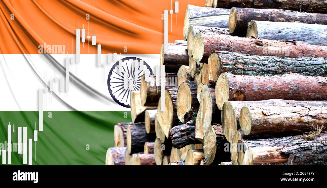 Timber on the background of the flag of India, the concept of rising ...