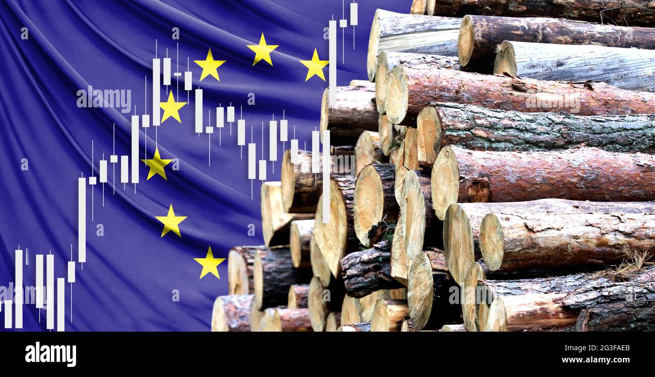 Timber on the background of the flag of European Union, the concept of ...