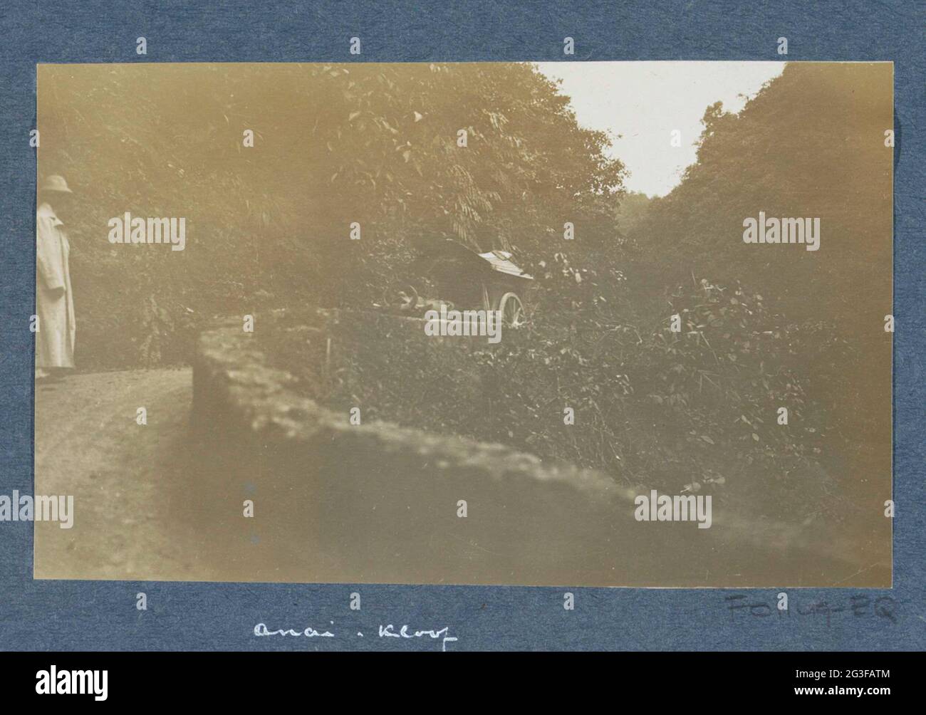 Road in the analogue on Sumatra with a cart and a European. Part of ...
