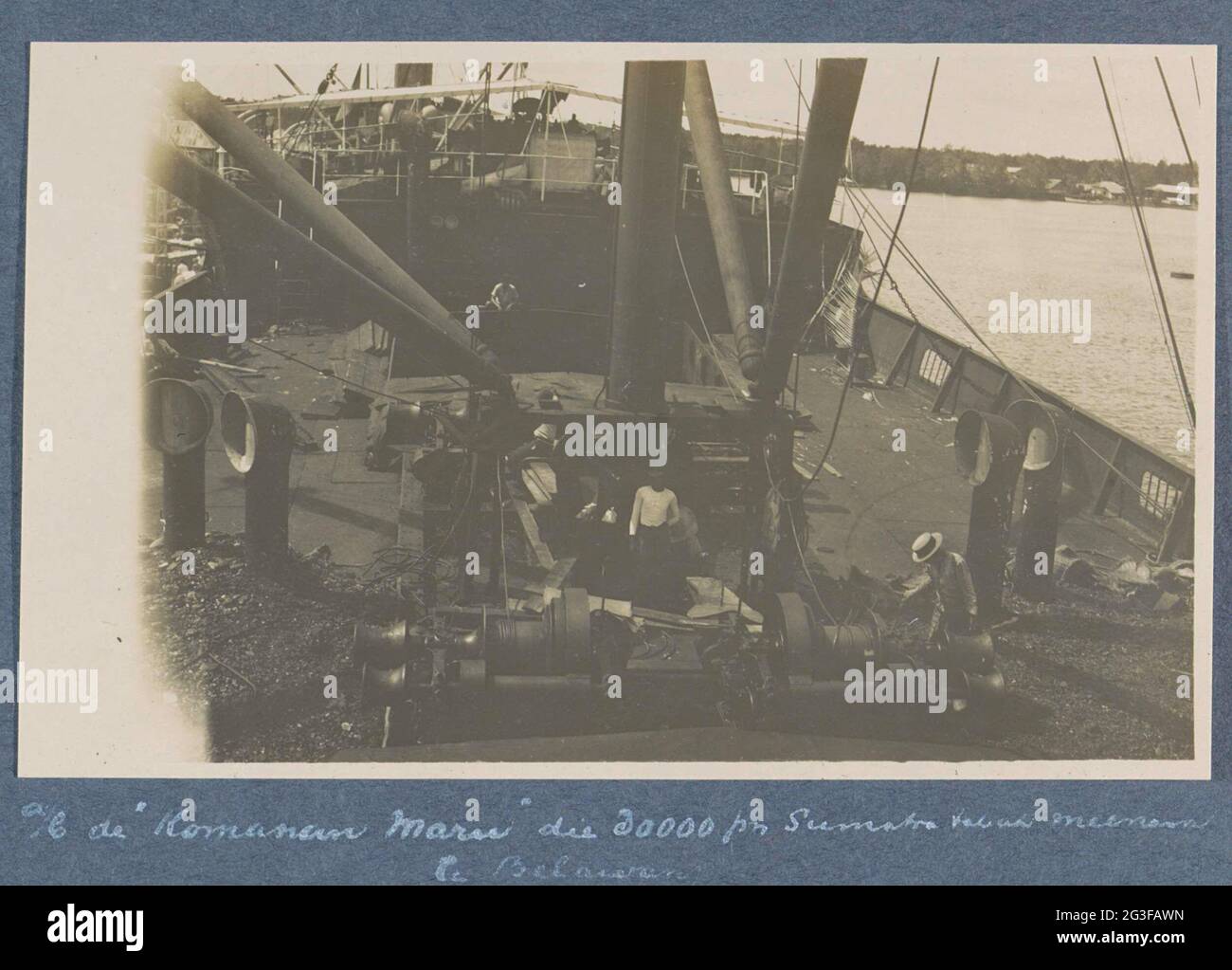 View of the deck of a ship (Komanam Maru) for tobacco transport in ...