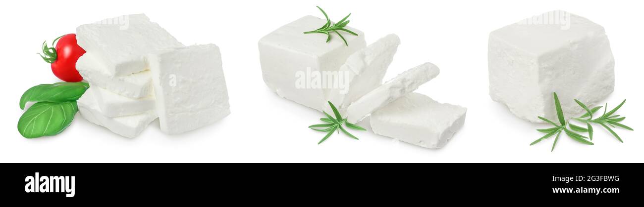 Feta cheese isolated on white background. With full depth of field. Set ...