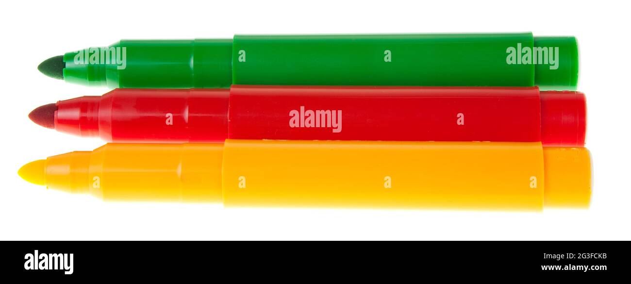 Bright colored markers on white background Stock Photo - Alamy