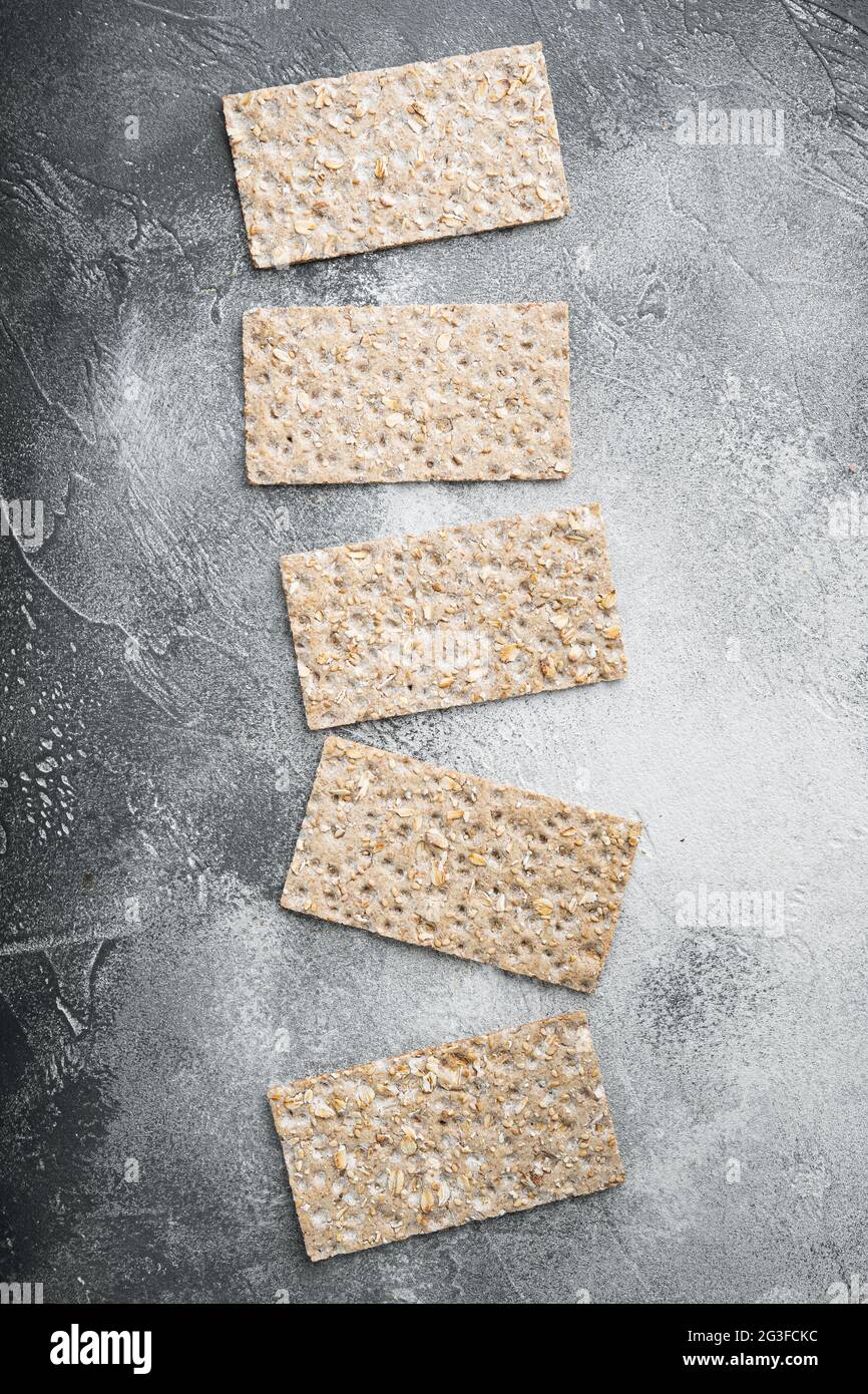 Crunchy crispbread Healthy snack set, on gray stone table background ...