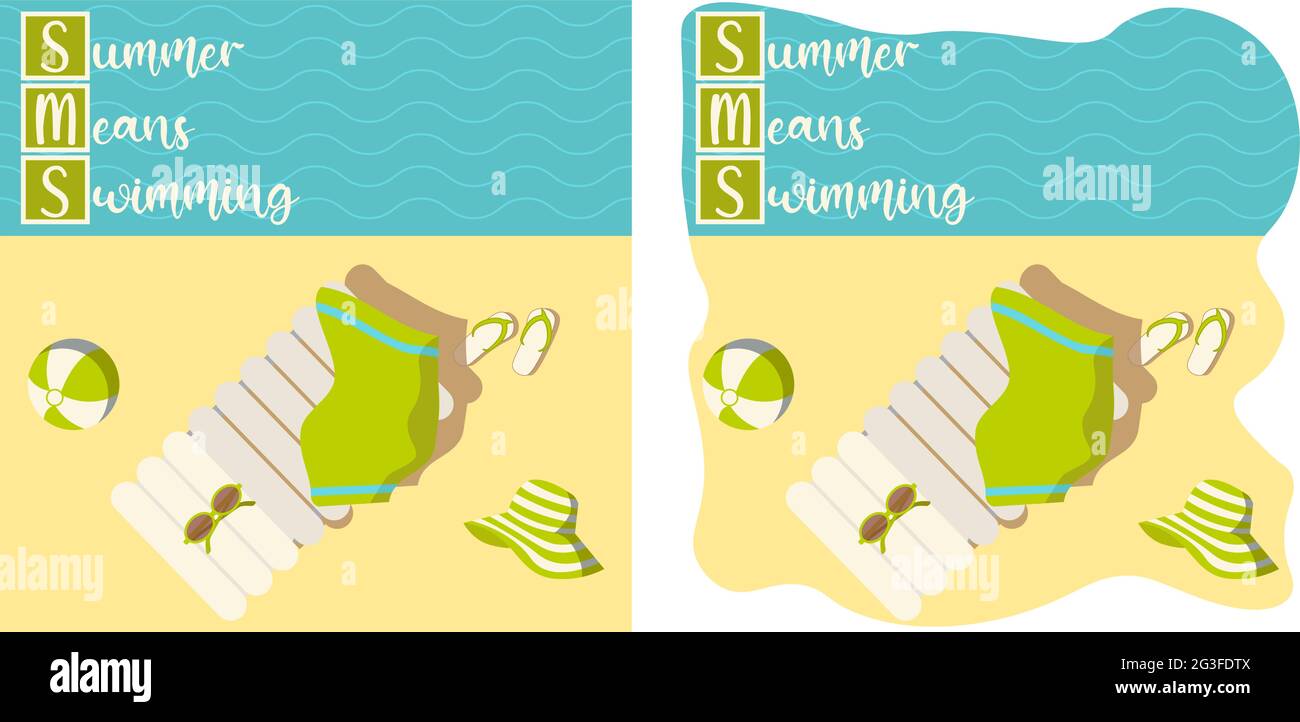 Summer means swimming. Set of two square shaped beach backgrounds and ...