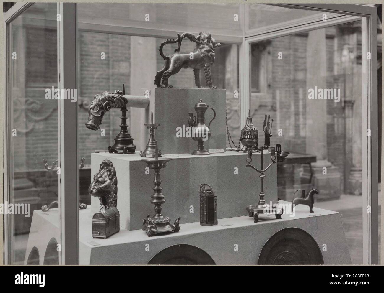 Showcase with copper objects, bottom left is a box; Courter extension ...