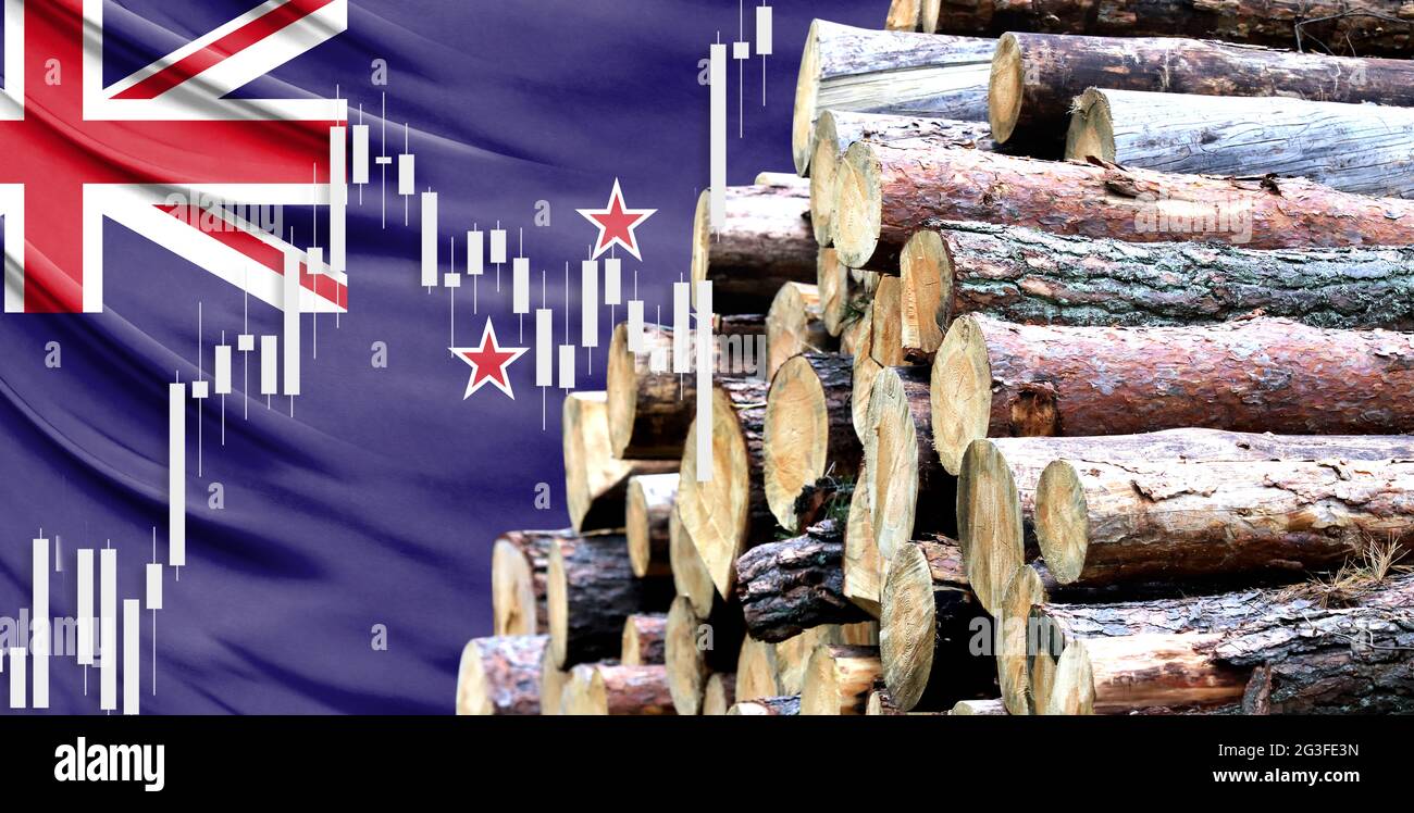 Timber on the background of the flag of New Zealand, the concept of ...