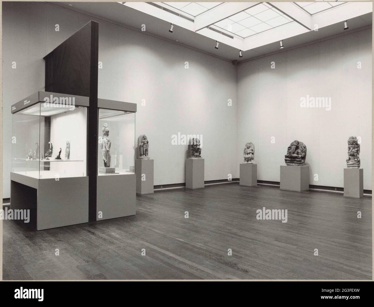 Room with images on pedestals and in showcases; Exhibition Borobudur ...