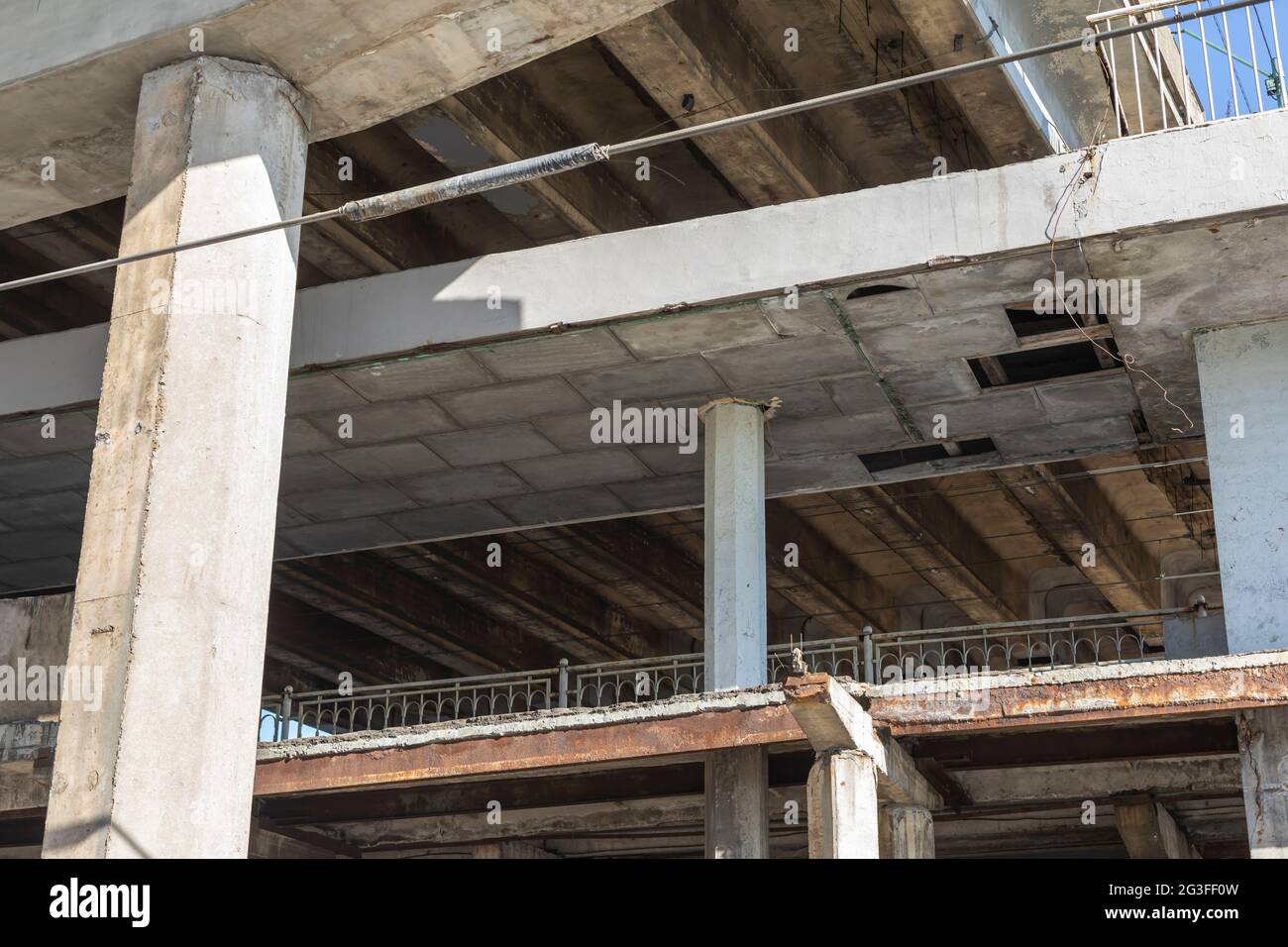 Reinforced Concrete Structure of Highway Overpass. Cracking of concrete ...