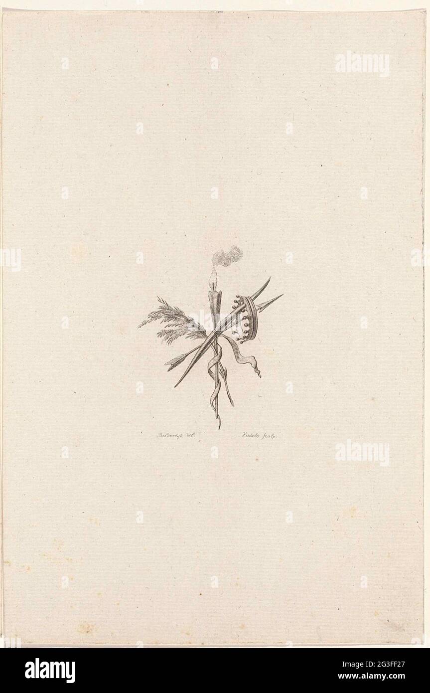 Vignette with candle, spike, crown and arrow and bow Stock Photo - Alamy