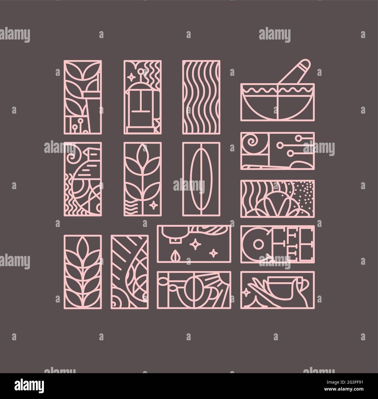 Set of creative modern art deco coffee signs in flat line style drawing ...