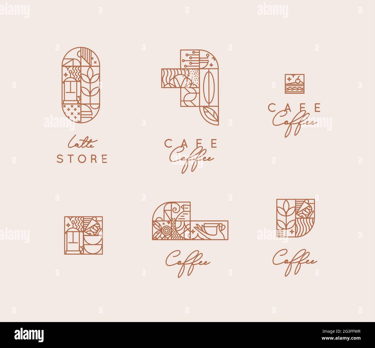 Set of creative modern art deco coffee symbols in flat line style ...