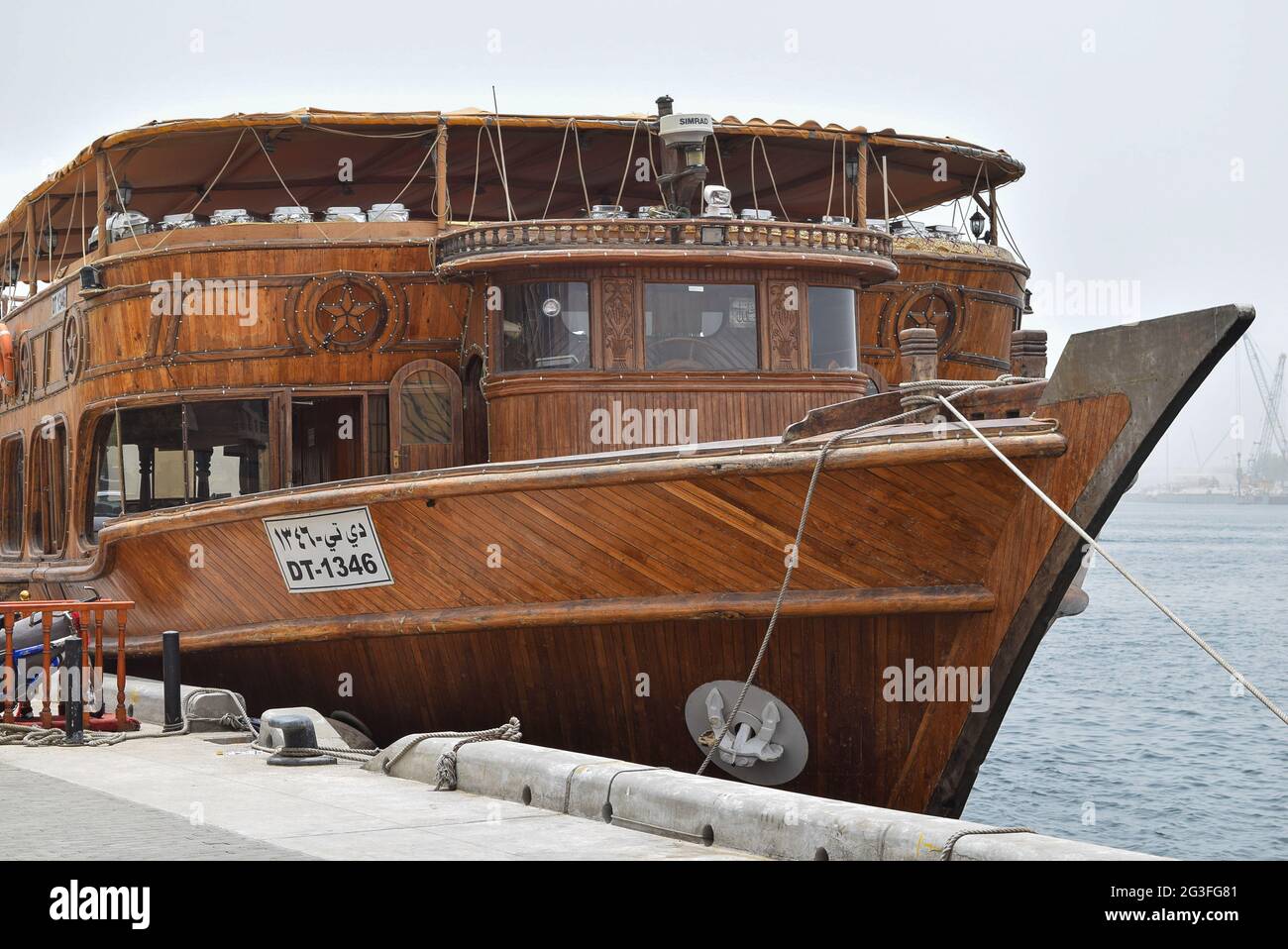 Traditional wooden boat with restaurant in Dubai creek Area, UAE Stock ...