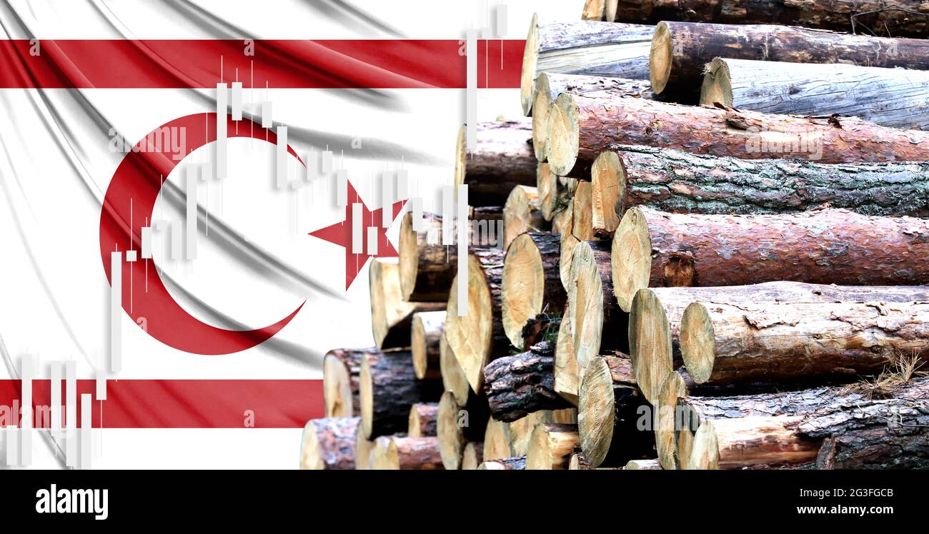 Timber on the background of the flag of Turkish Republic of Northern ...