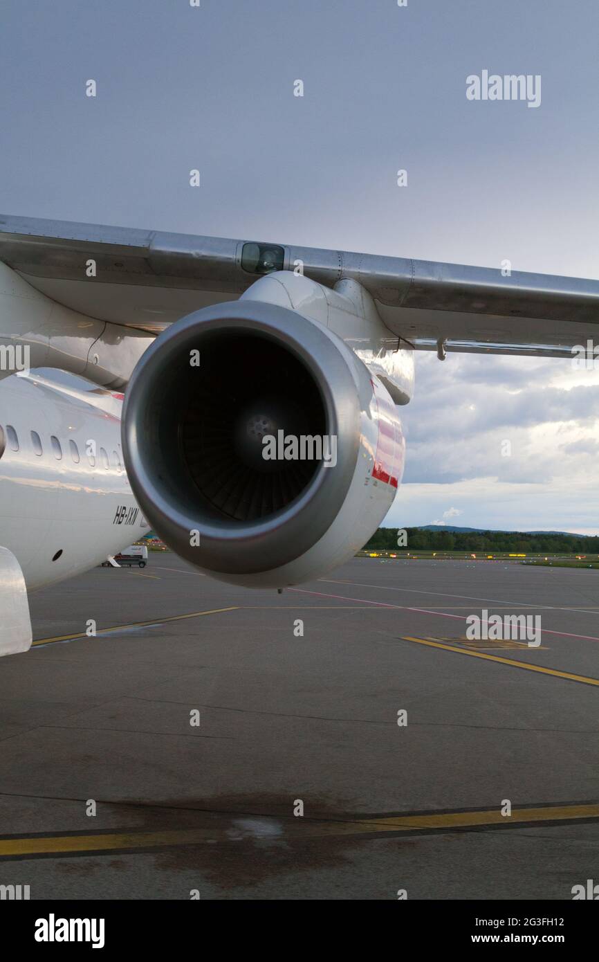 Turbine of plane in airport Stock Photo - Alamy