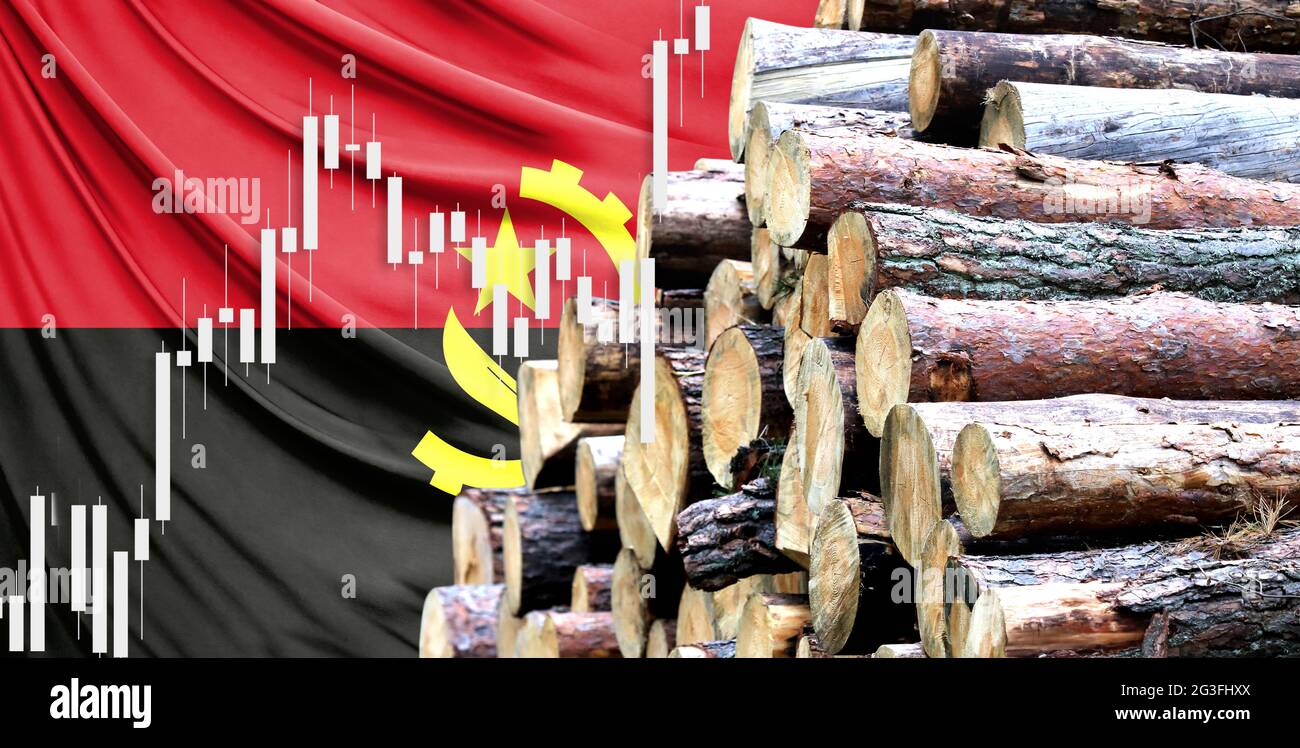 Timber on the background of the flag of Angola, the concept of rising ...