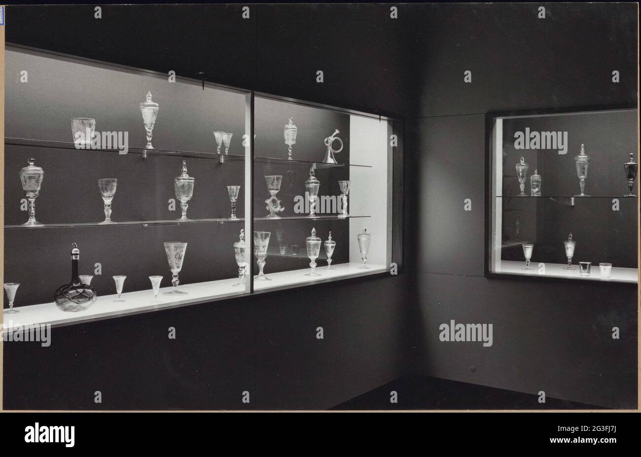 Angle of a room with built-in display cases with glass and / or crystal ...