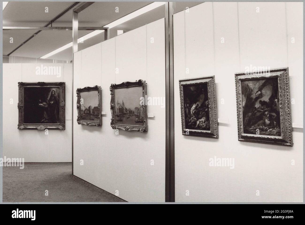 Panels with five paintings including two faces in Venice; Refurbishment of permet Stock Photo ...