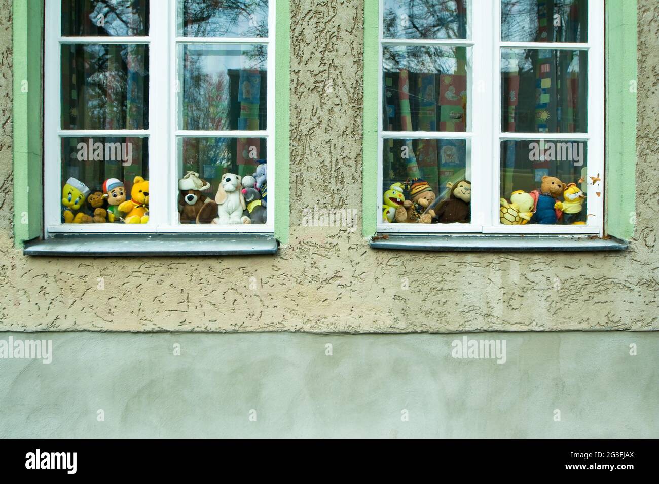 Plush toys, window Stock Photo - Alamy