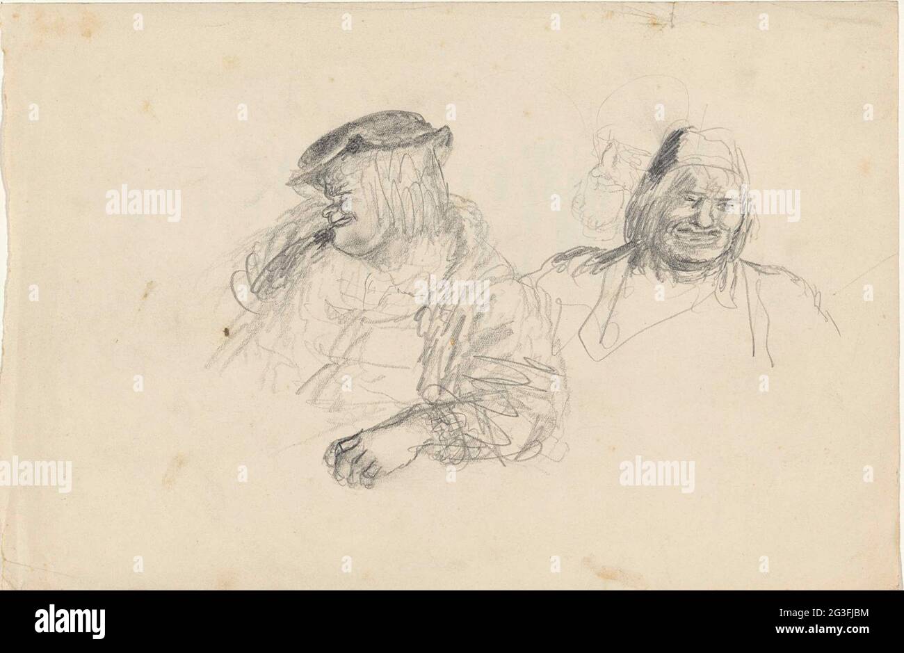 Caricatural study of two men, half as half, for an illustration from ...