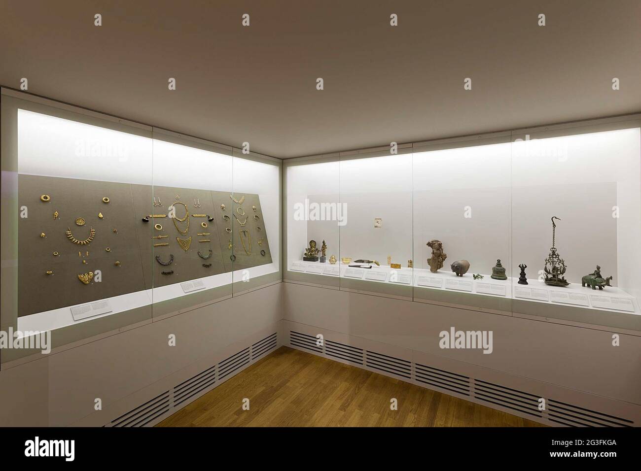 Showcases with objects in a room in the Asian pavilion just after the ...