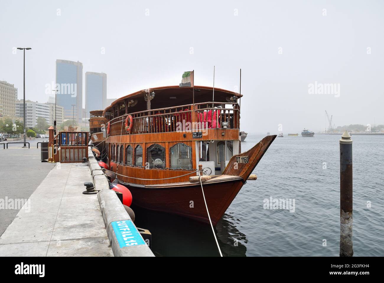 Traditional wooden boat with restaurant in Dubai creek Area, UAE Stock ...