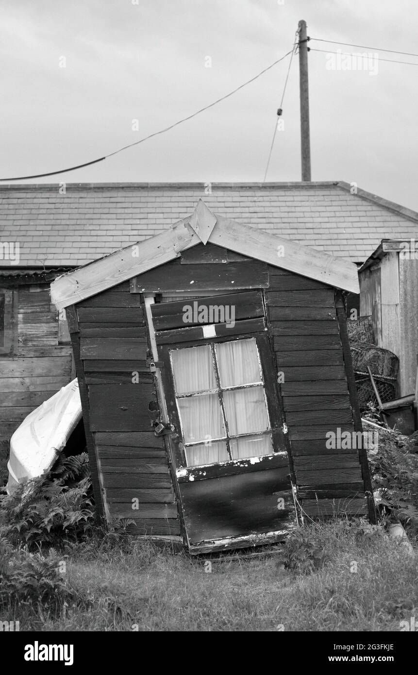 collapsing fishermans wooden hut sizewell suffolk england Stock Photo ...
