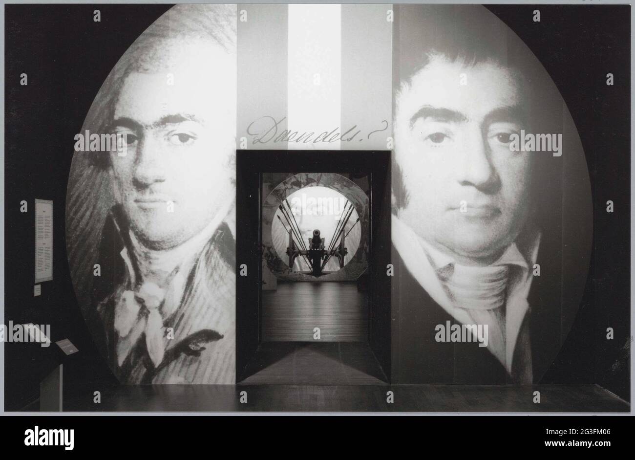 Entrance of a room. Two ceiling-high portraits of Daendels are ...